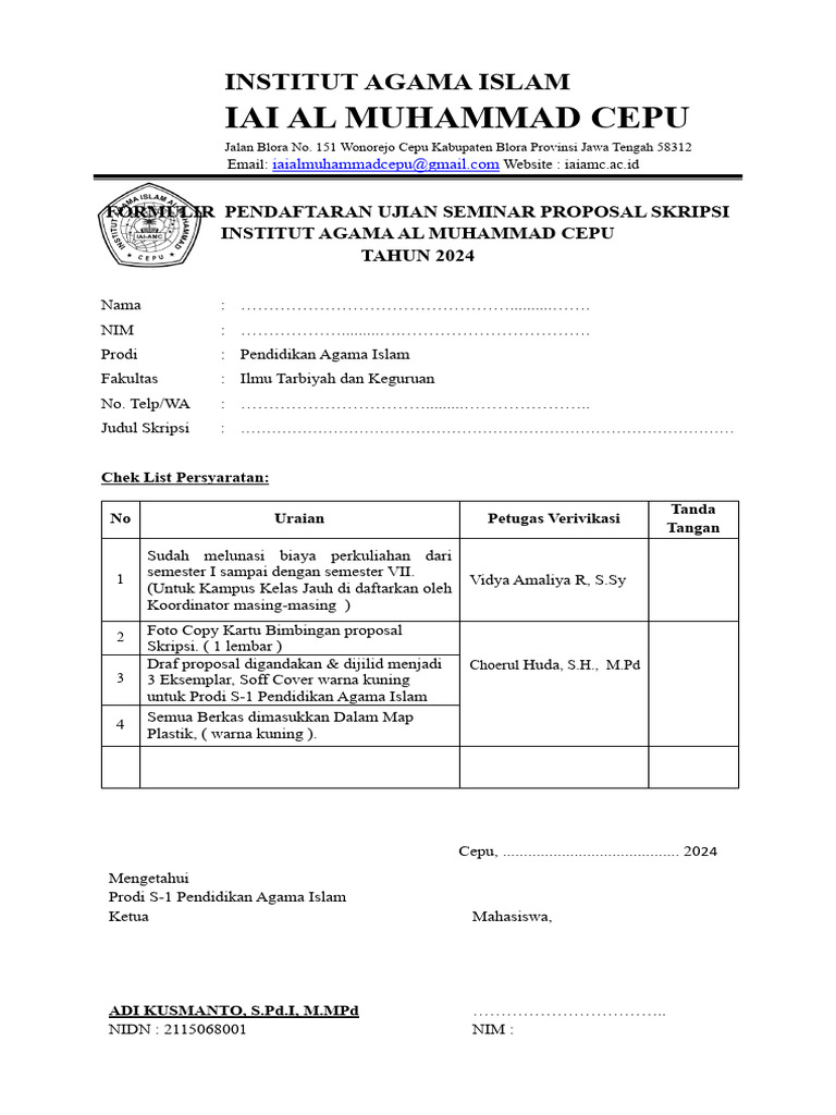 Formulir Pendaftaran Seminar Proposal 2024 | PDF