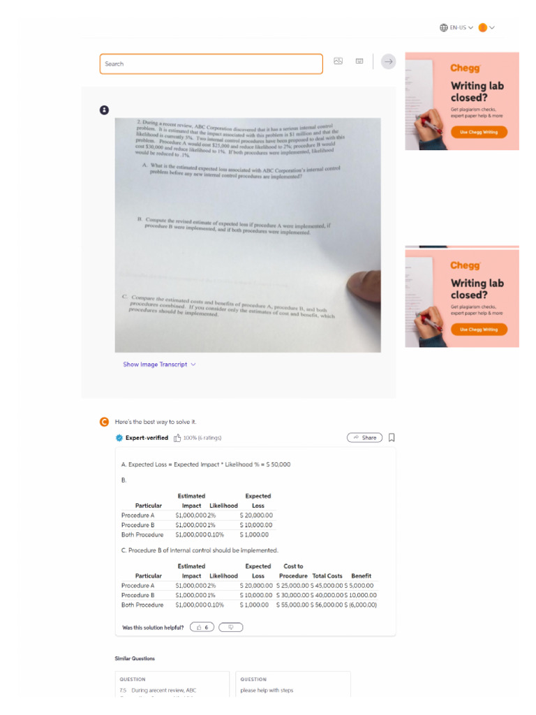 Screencapture Chegg Homework Help Questions and Answers 2 Recent Review ABC Corporation ...