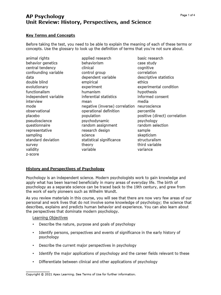 AP Psychology Review Sheet Unit 1 | PDF | Statistics | Psychology