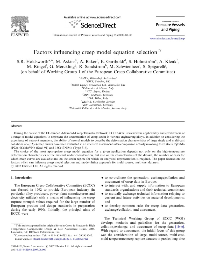 Creep Model Selection Factors in Alloys | PDF | Creep (Deformation ...