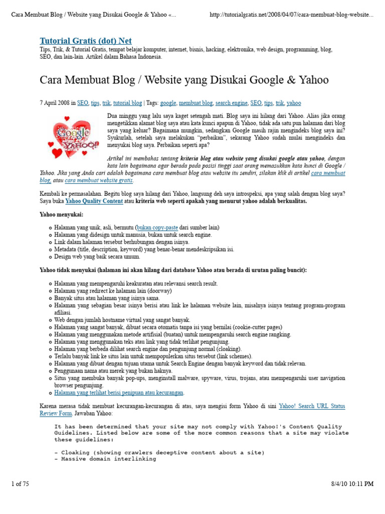 Cara Membuat Blog Yang Disukai Google Yahoo | PDF
