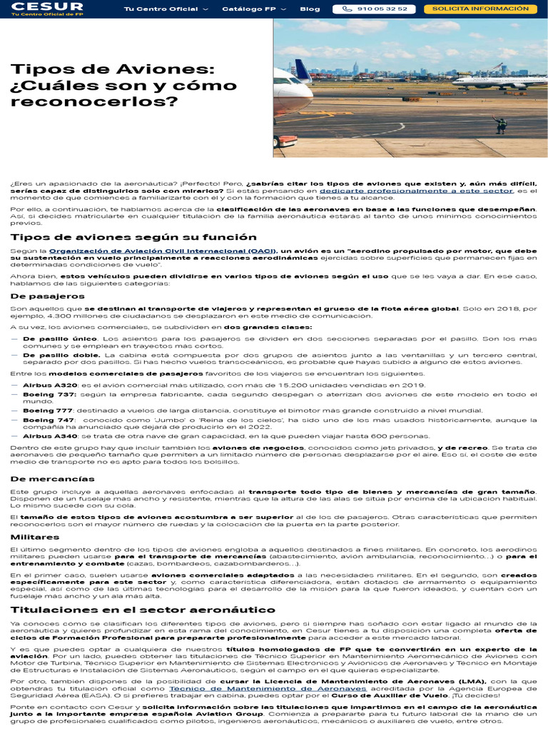 Tipos de Aviones ¿Cuáles Son y Cómo Reconocerlos | PDF | Aeronave | Avión