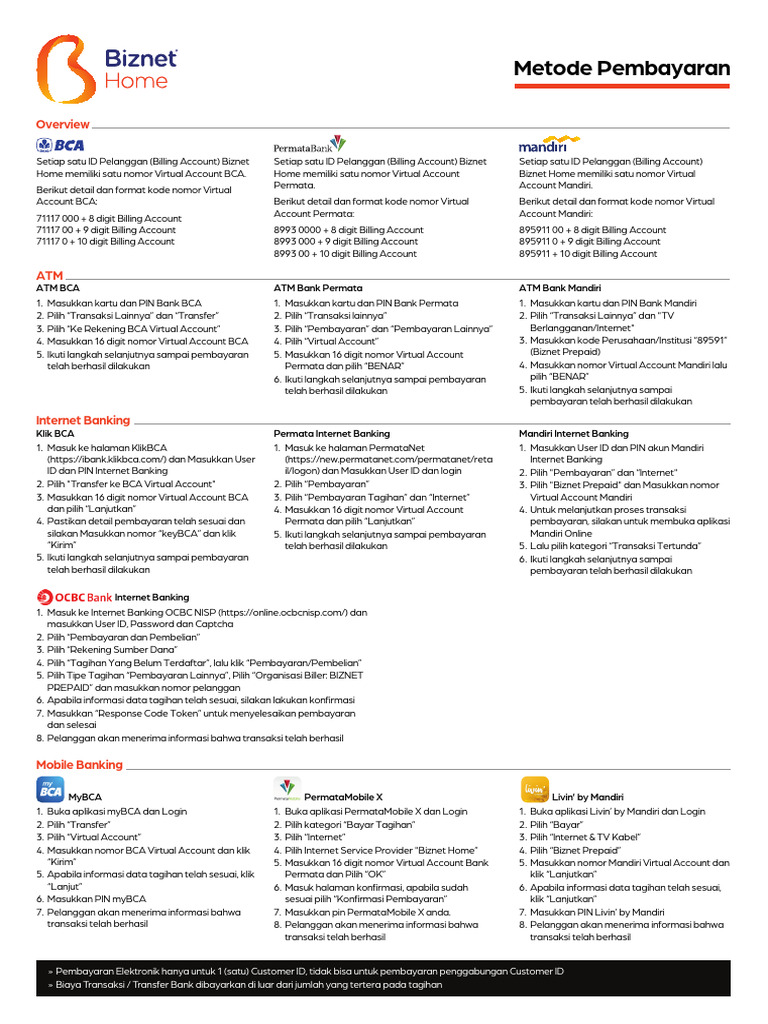 Metode Pembayaran Biznet Home 2023 | PDF