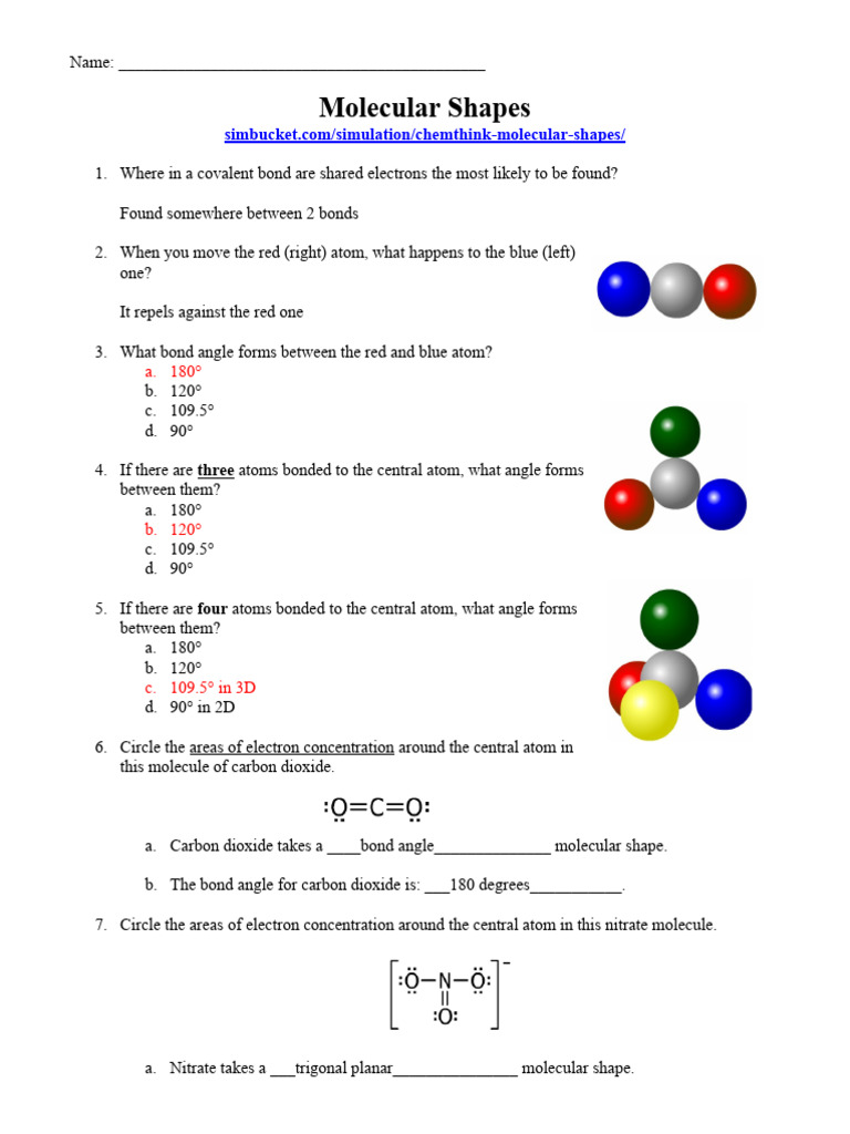 Chemthink - Molecular Shapes | PDF | Chemical Bond | Molecules