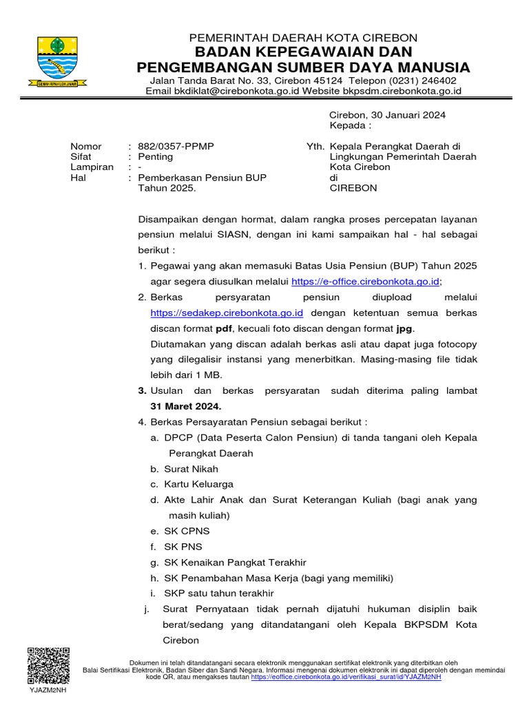 Surat - PEMBERITAHUAN PEMBERKASAN BUP 2025 | PDF