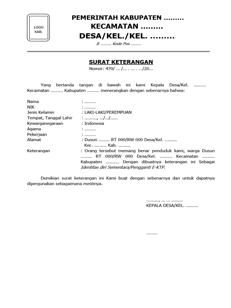 Form Ket Penduduk-Pengganti KTP | PDF