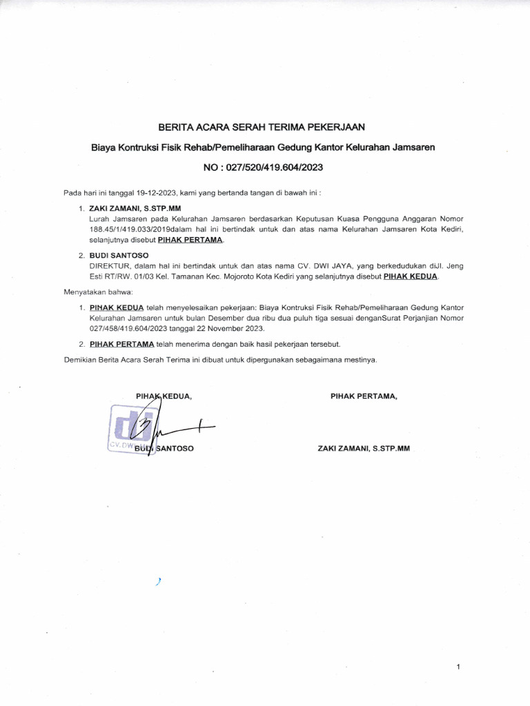 Ba Serah Terima | PDF