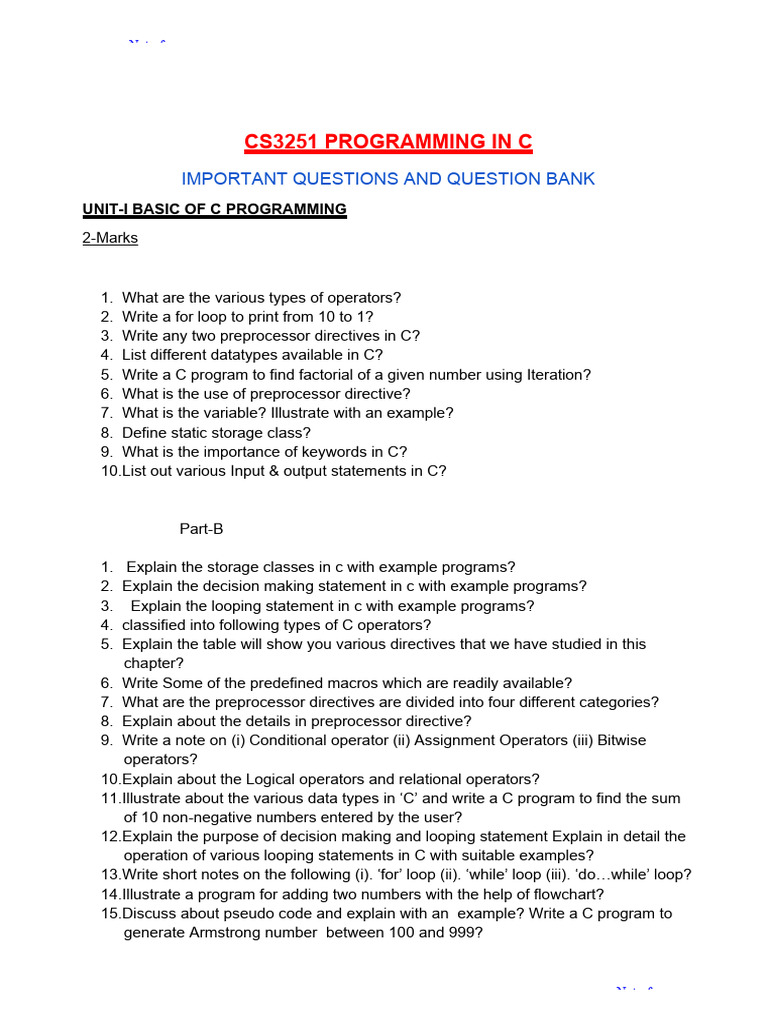 CS3251 Programming in C - IQ 1 - by WWW - Notesfree.in | PDF | C ... CS3251 Programming in C - IQ 1 - by WWW - Notesfree.in | PDF | C ...