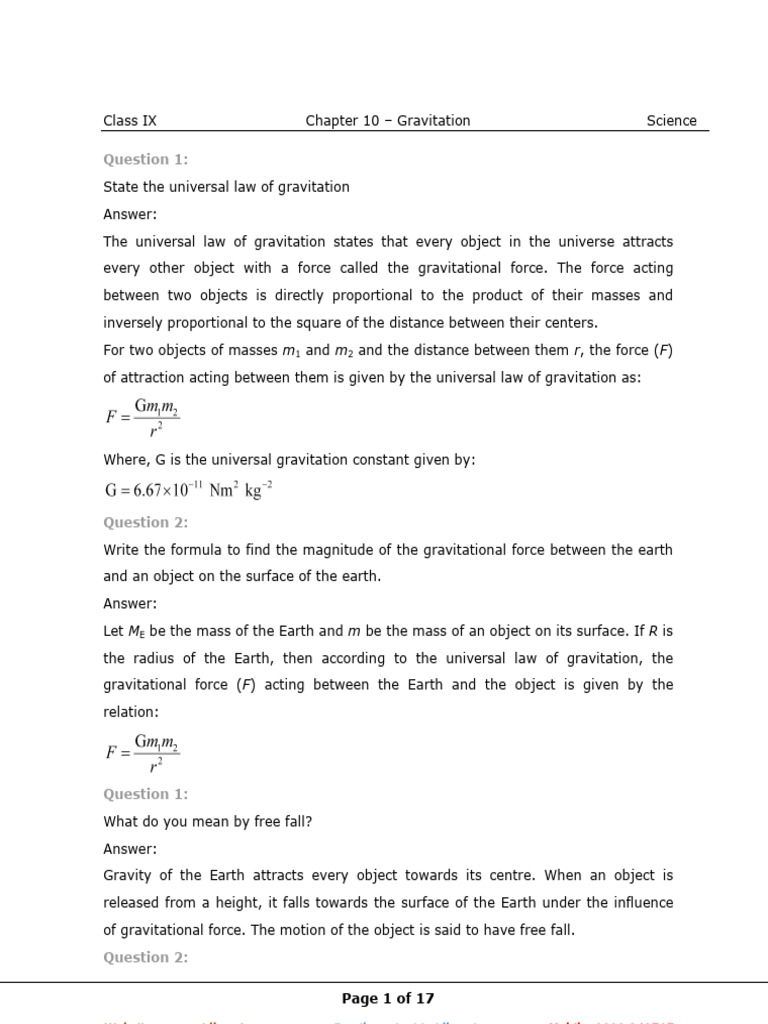 Gravitation CLASS 9 CBSE | PDF | Weight | Buoyancy