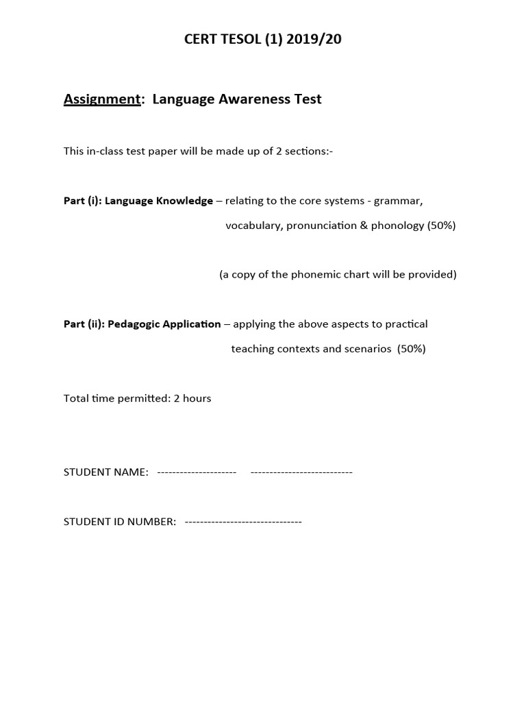 Language Awareness Test | PDF | English As A Second Or Foreign Language ...