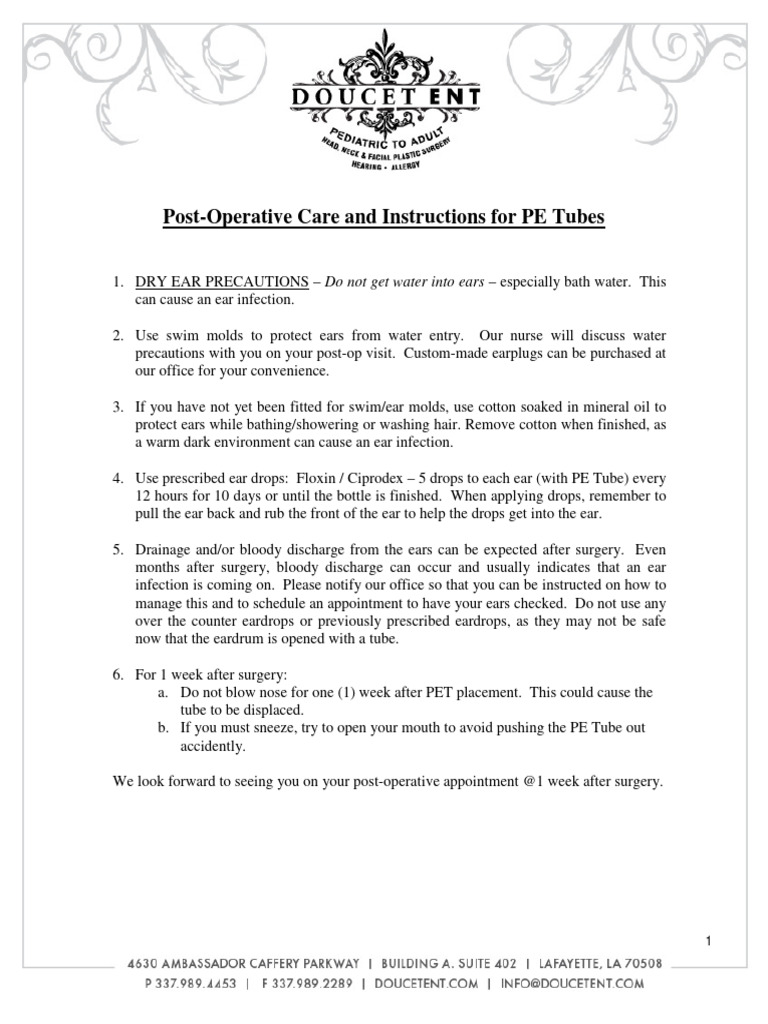 Pressure Equalization Tubes Post Op 1 | PDF