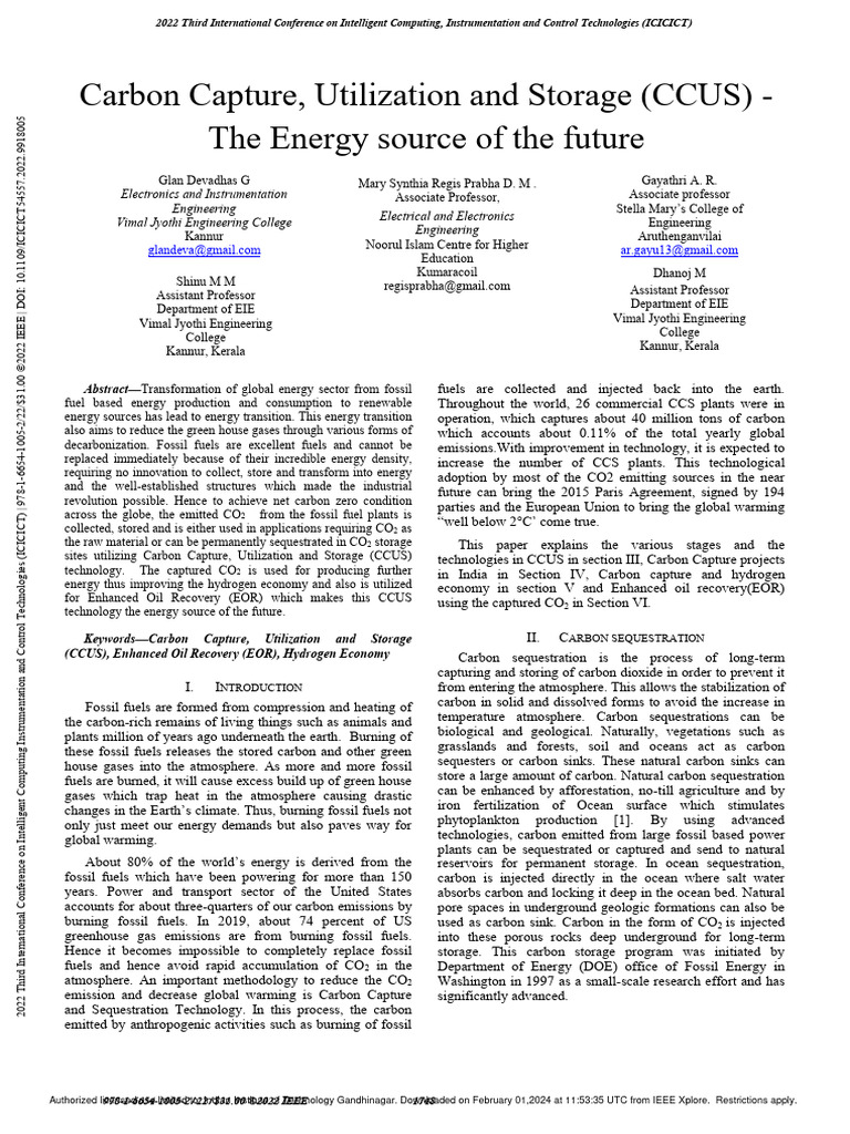 Carbon Capture Utilization And Storage Ccus The Energy Source Of The Future Pdf Carbon