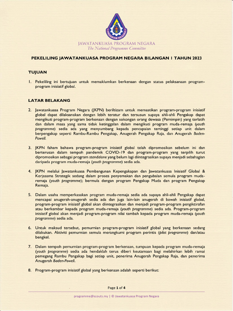 Pekeliling Jawatankuasa Program Negara Bil.1, 2023 | PDF
