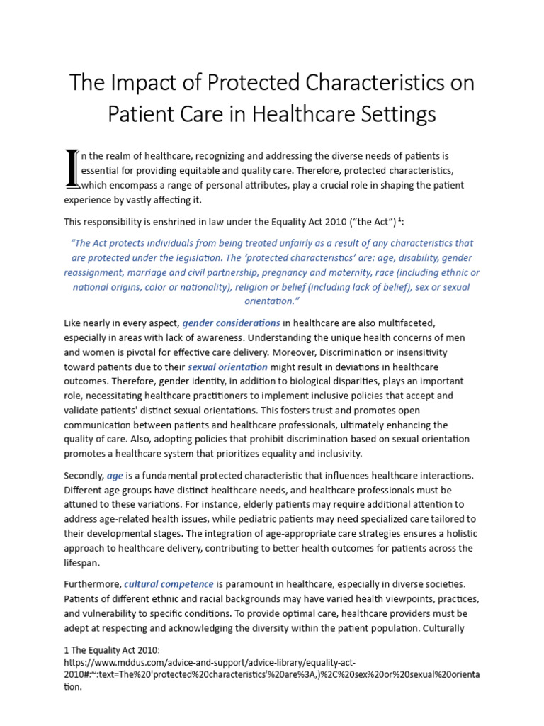 The Impact of Protected Characteristics On Patient Care in Healthcare ...
