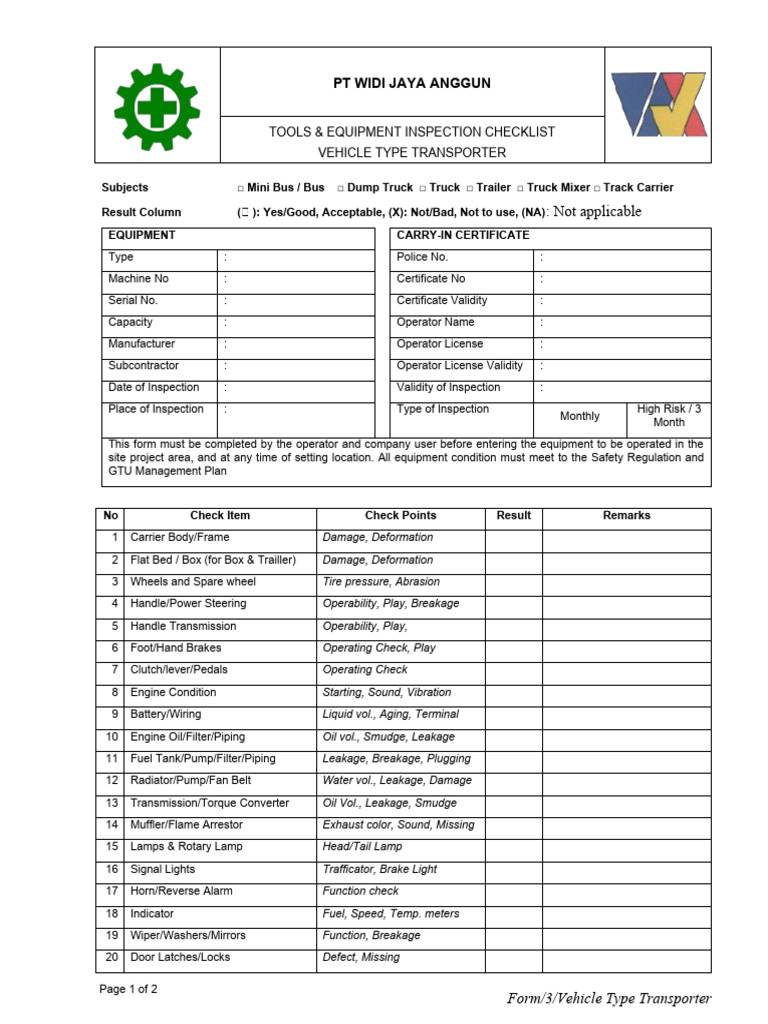 Form 3 Vehicle Type Transporter Download Free Pdf Truck Vehicles