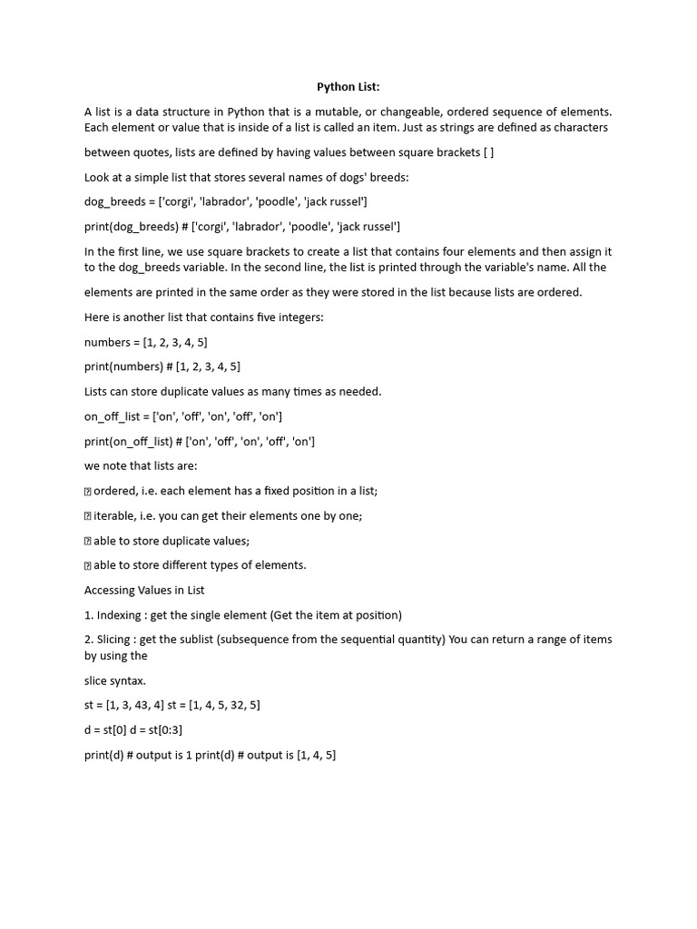 Python List THEORY | PDF | Computing | Software Engineering Python List THEORY | PDF | Computing | Software Engineering