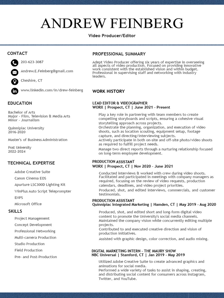 Drew Feinberg: Video Production Expertise | PDF | Mass Media
