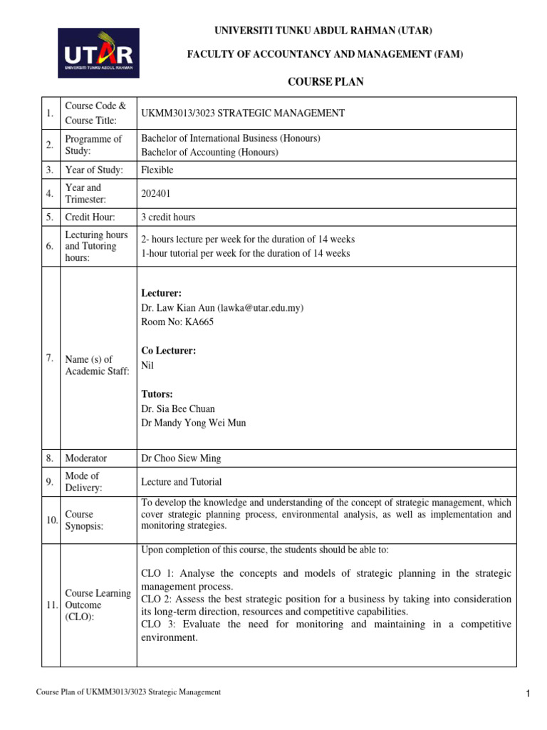JAN 2024 UKMM3013 3023 SM Course Plan Signed 2 | PDF | Entrepreneurship ...
