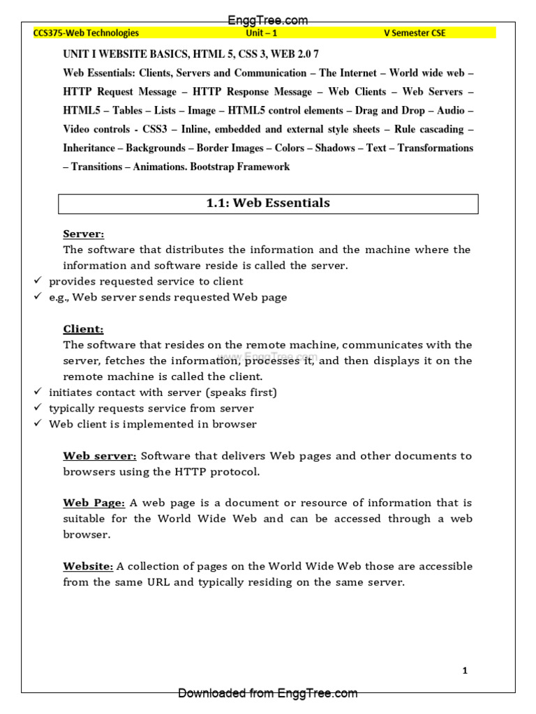 CCS375 Web Technologies Lecture Notes 1 | PDF | World Wide Web ...