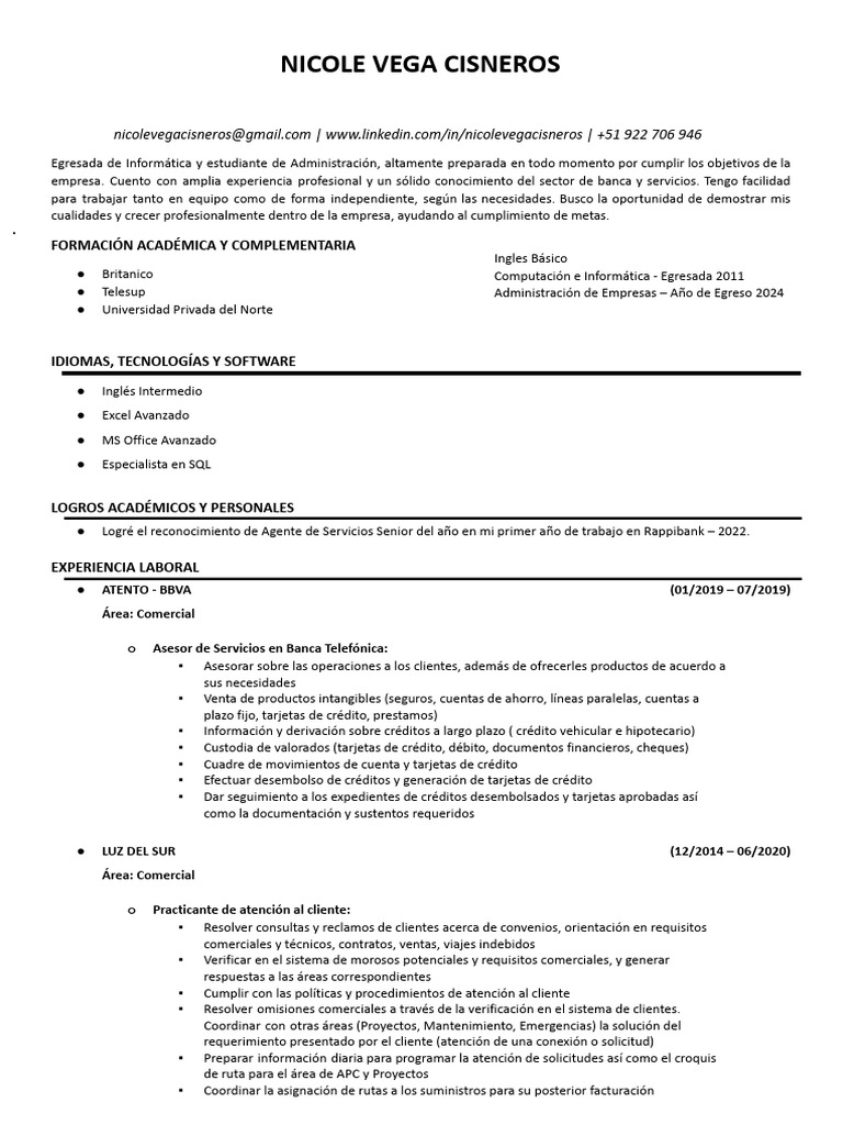 Nicole Vega CV | PDF | Bancos