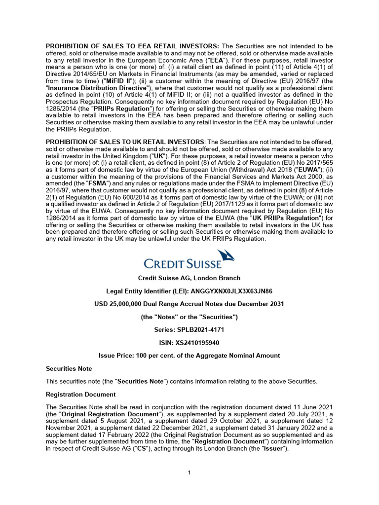 Securities Note - 2022 03 08 | PDF | Securities (Finance) | Interest