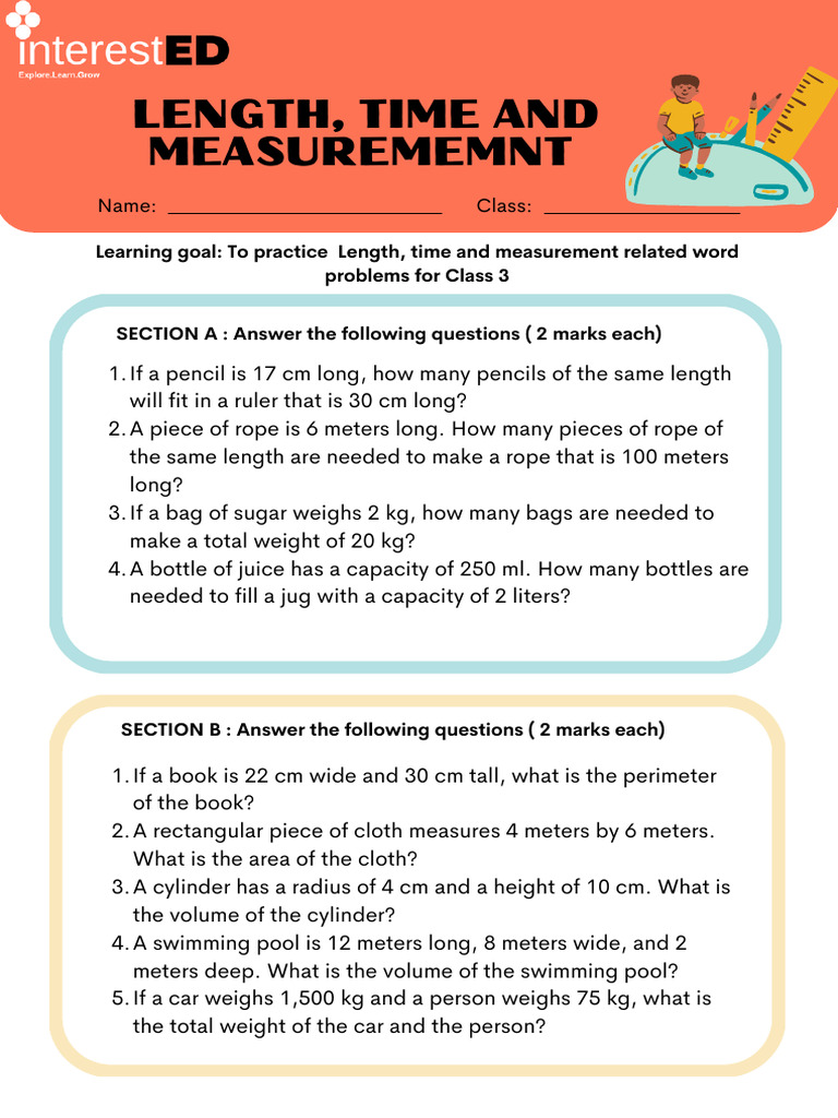 Worksheet On Length, Time, Measurement | PDF
