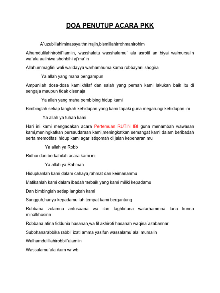 Doa Penutup Acara PKK | PDF