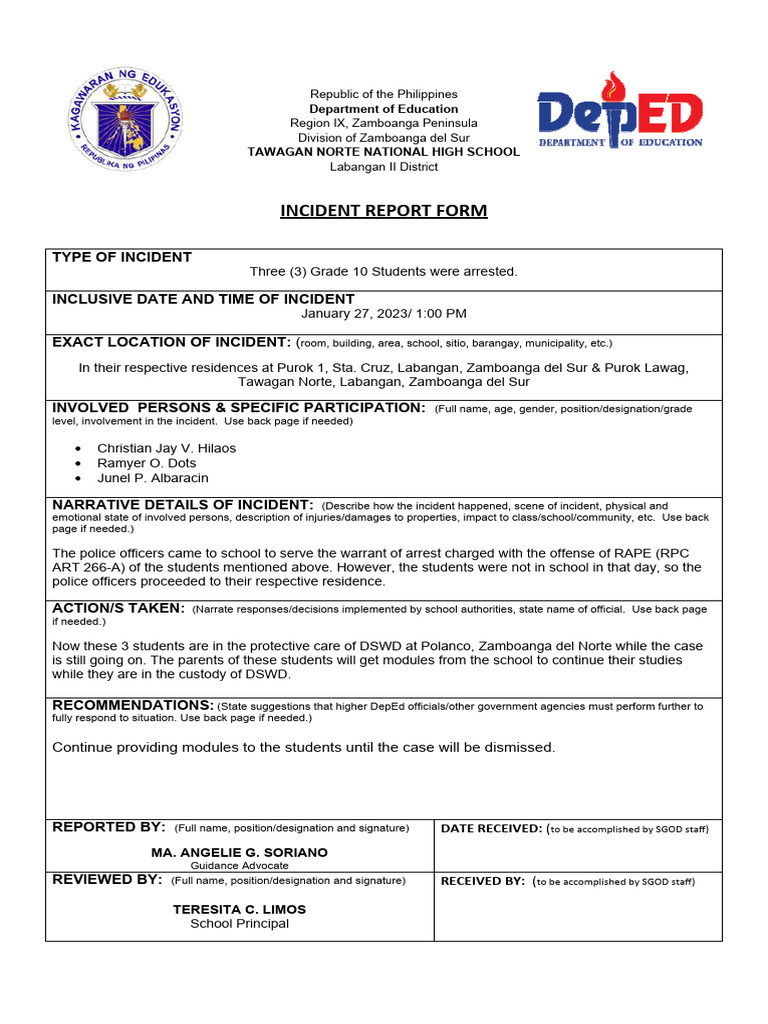 Tnnhs-Incident Report Form | PDF | Justice | Crime & Violence
