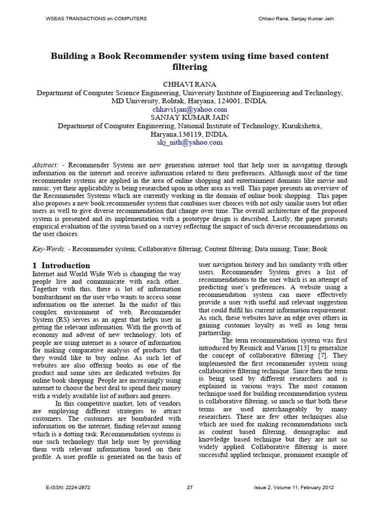 Recommendation System | PDF | Internet | World Wide Web