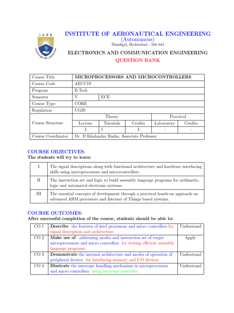 Microprocessors & Microcontrollers Q&A | PDF | Microcontroller | Electrical Engineering