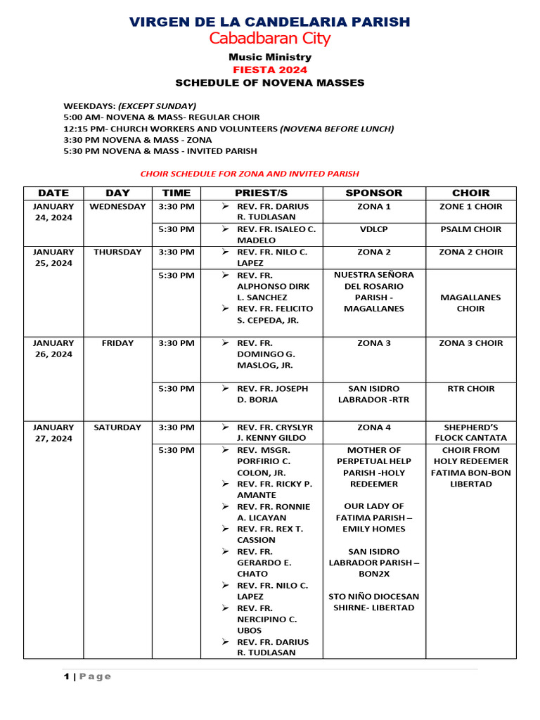 Fiesta 2024 Novena Mass Schedule | PDF | Christian Denominational Families | Catholic Church