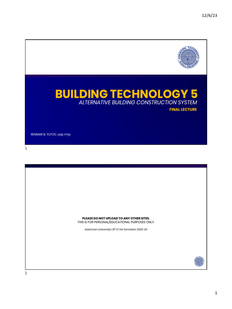 Building Technology 5: Alternative Building Construction System | PDF