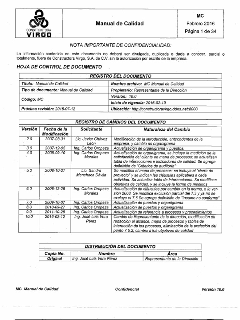 ManualdeCalidad Const Virgo | PDF