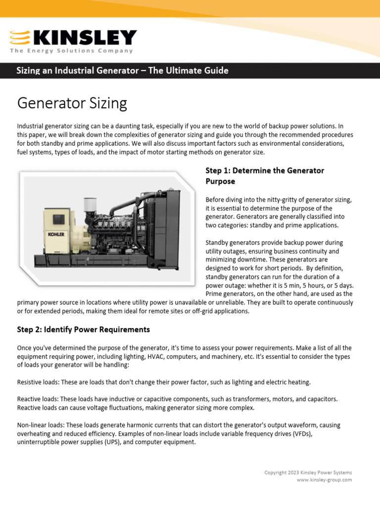 Generator Sizing The Ultimate Guide | PDF | Electric Generator ...