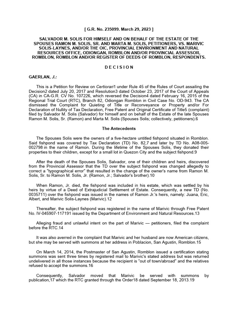FULL TEXT - SOLIS Et Al vs. SOLIS-LAYNES - G.R. No. 235099. March 29 ...