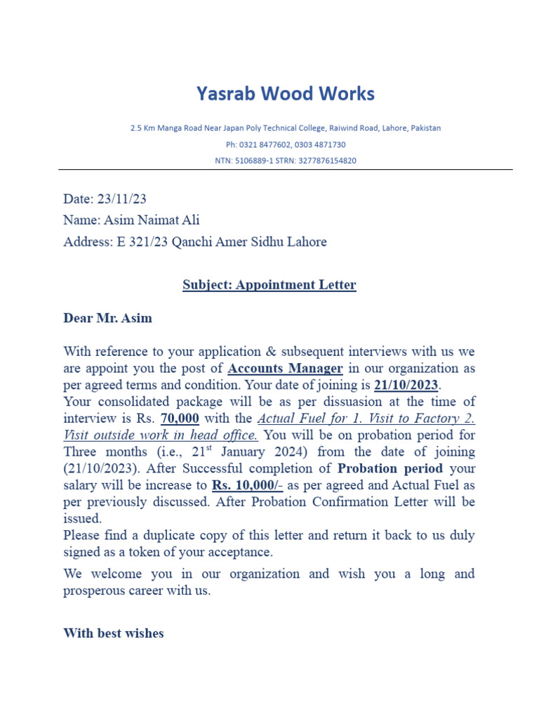 Appointment Letter | PDF