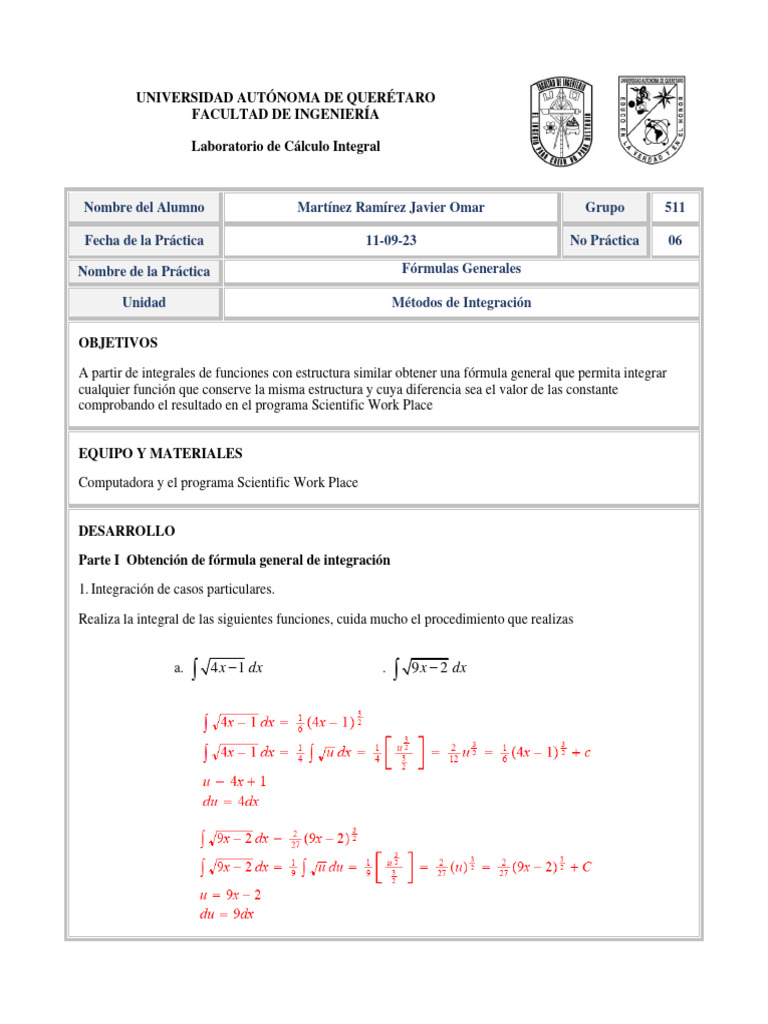 CI 3.4 Formulas Generales Practica 06 | Descargar gratis PDF | Integral | Informática