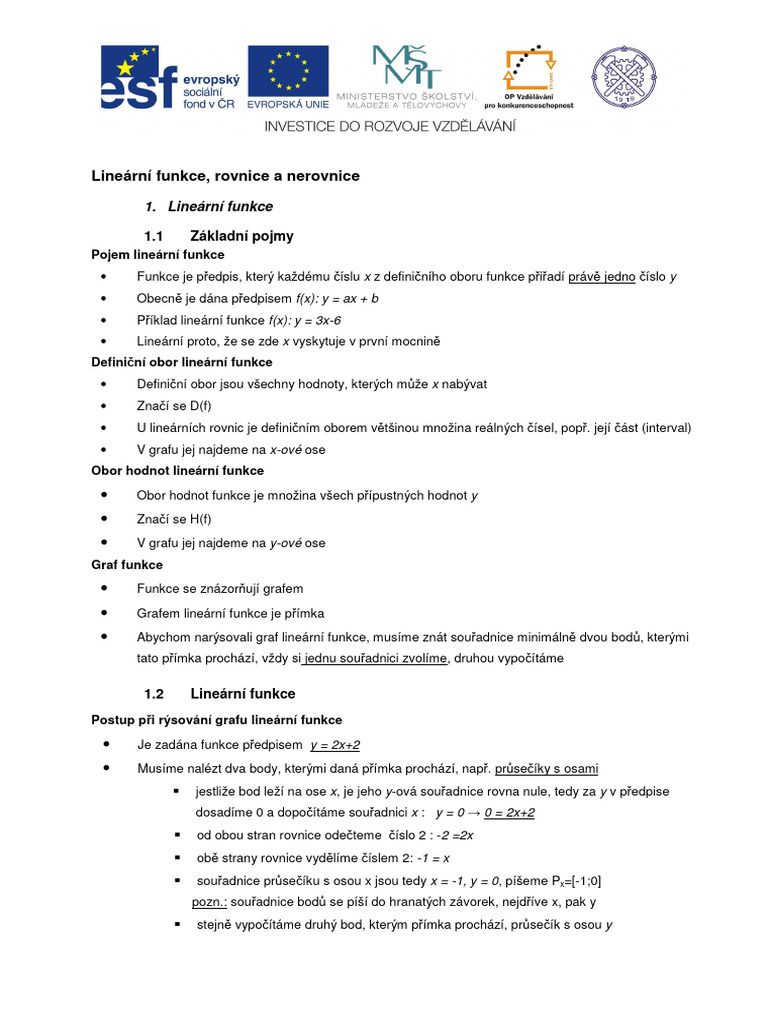 Mat 1 Linearni Funkce RAC | PDF
