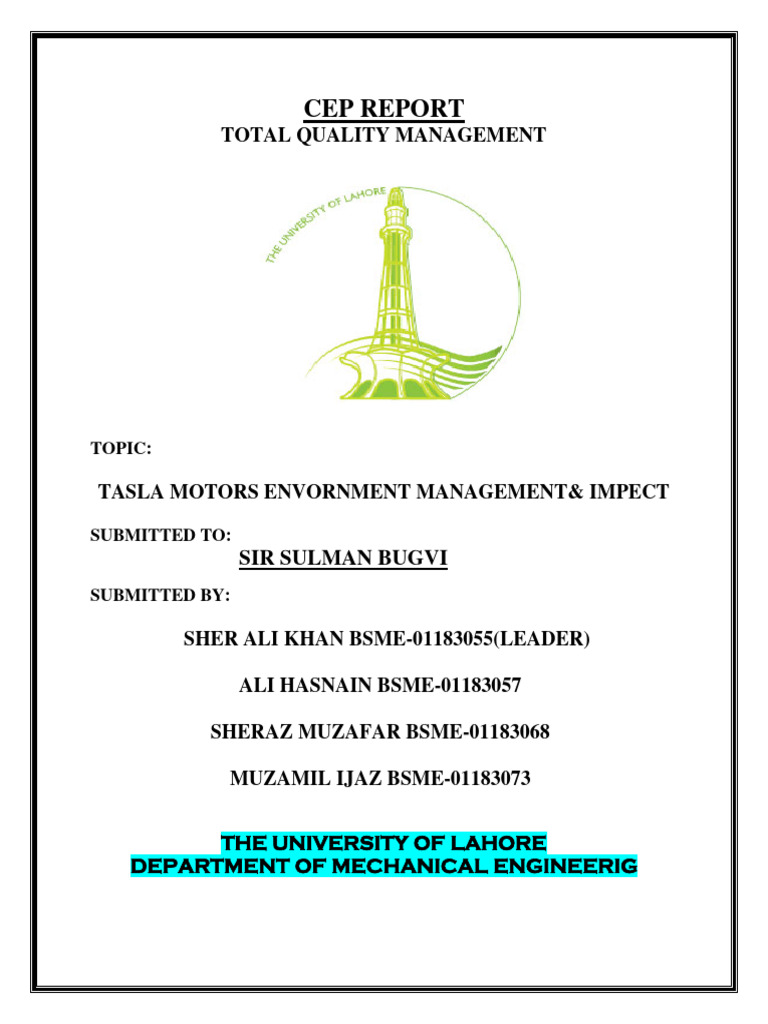 TQM Report | Download Free PDF | Electric Vehicle | Life Cycle Assessment