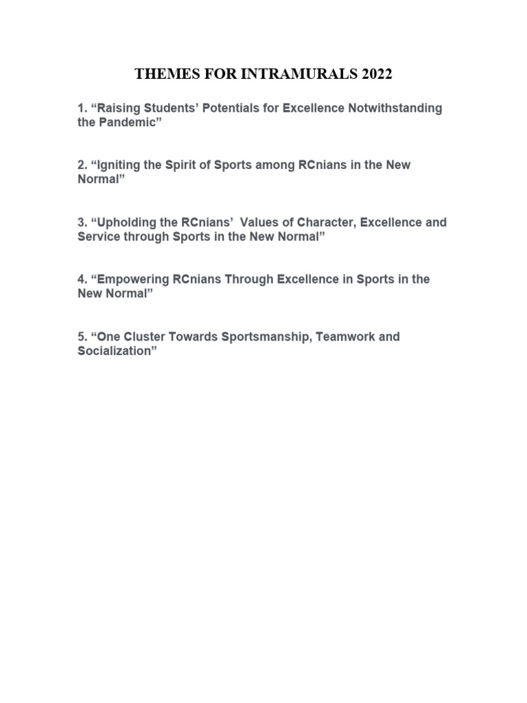 Intramural Themes for 2022 | PDF