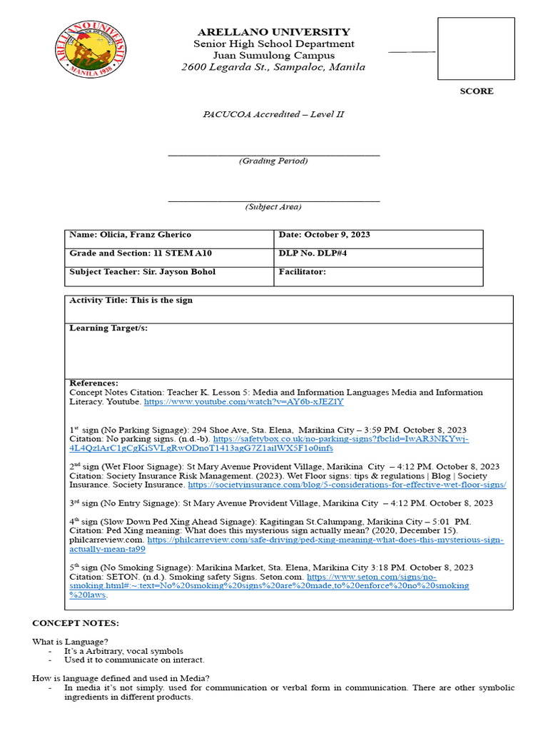 Au Shs Dlp Template | PDF | Communication | Genre