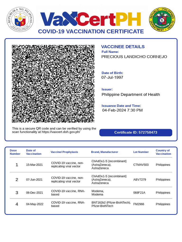 Vaccination Certificate Cornejo | PDF | Biotechnology | Virus