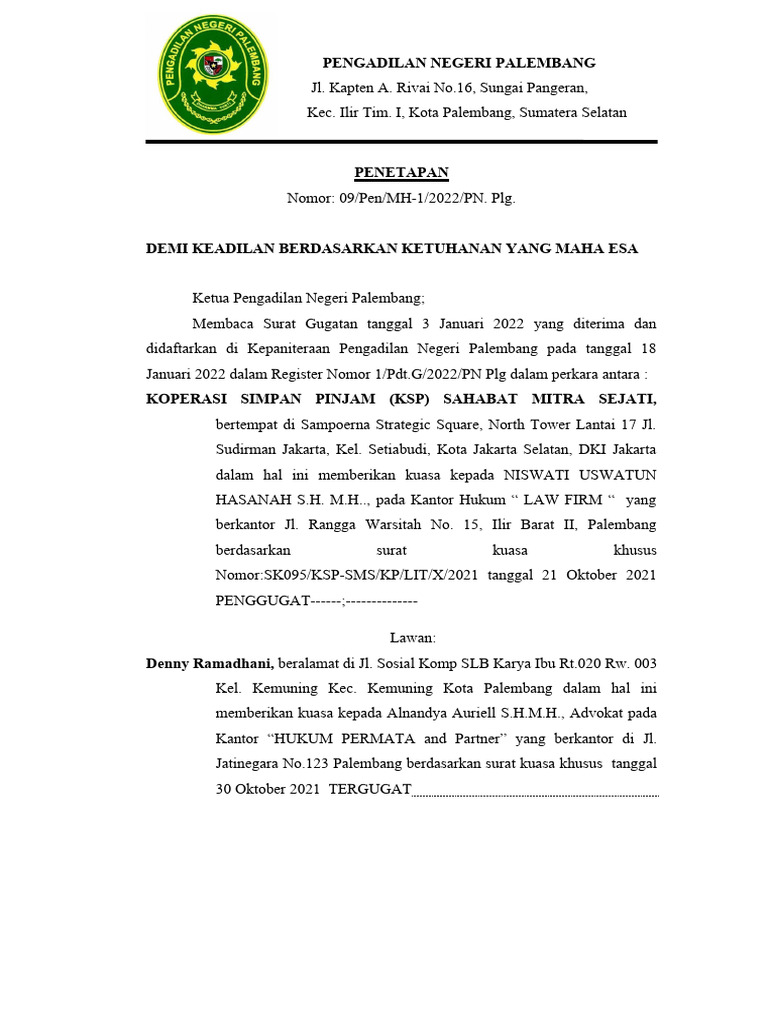PLKH Surat Penetapan Majelis Hakim | PDF
