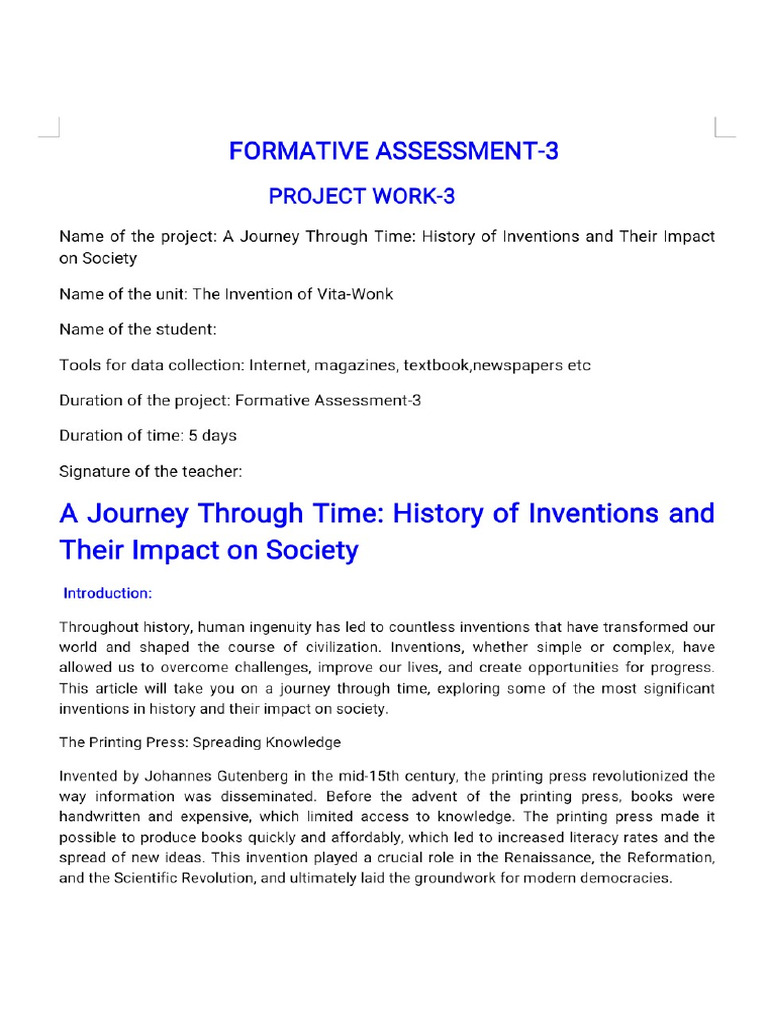 7th Class FA-3 Project | PDF
