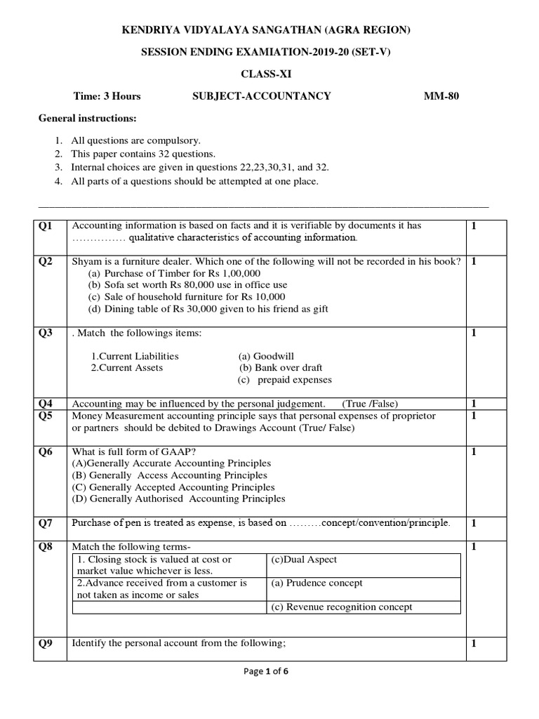 EV 2 - KVS Agra XI Acc QP & MS (Annual Exam) 19-20 | PDF | Debits And Credits | Cheque