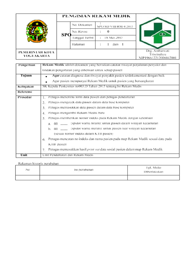 SOP Pengisian Rekam Medik | PDF