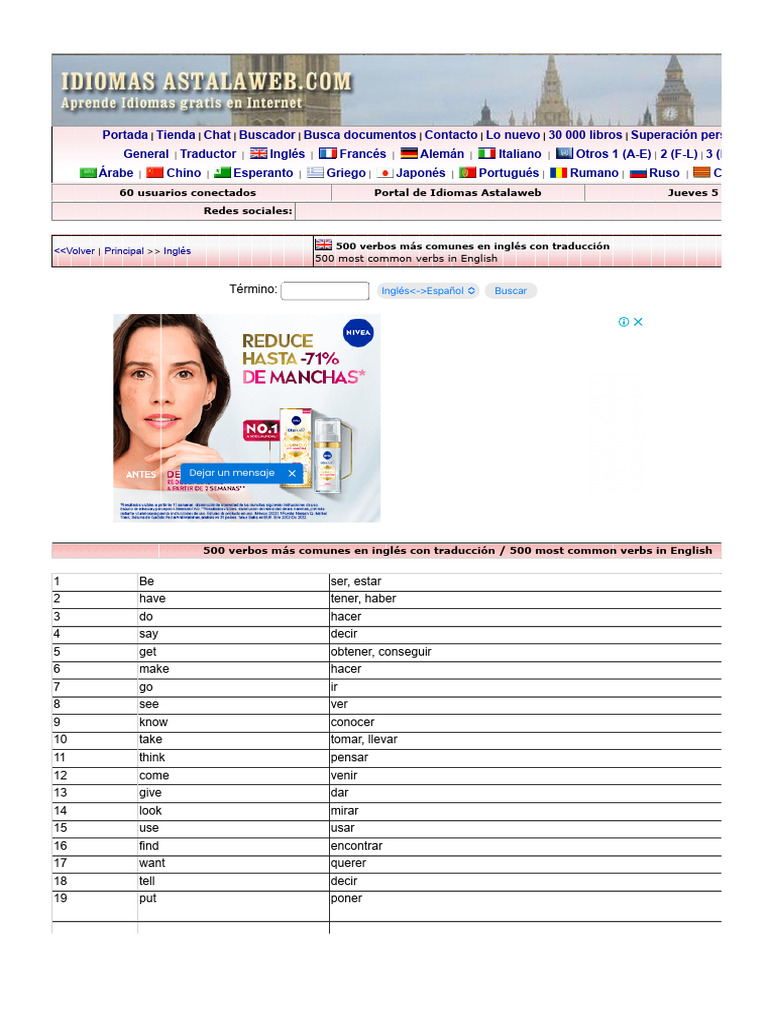 500 Verbos Más Comunes en Inglés Con Traducción | Descargar gratis PDF | Idiomas | Estudios de ...