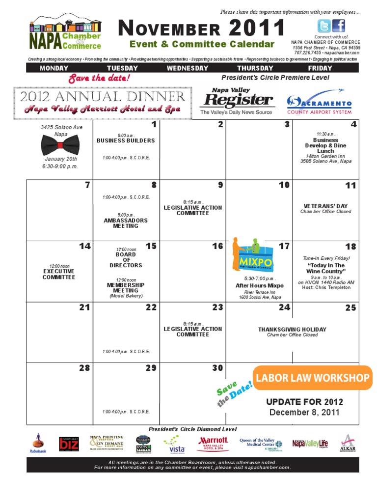 Napa Chamber Events Calendar 2011 | PDF | Napa County, California ...