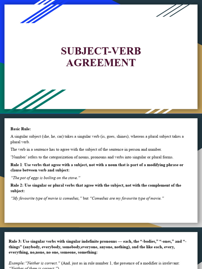 Subject-Verb Agreement Rules Explained | PDF | Grammatical Number | Plural