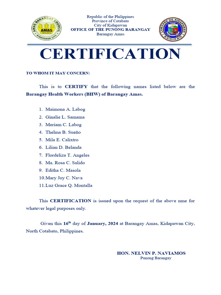 Barangay Certification Samples | PDF | Philippines